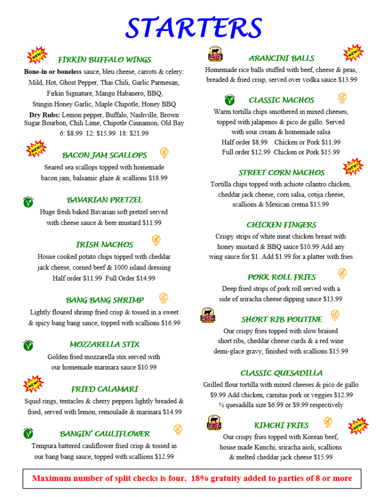 MENU – Firkin Tavern